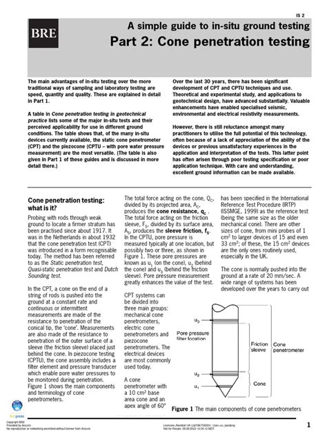 Bre A Simple Guide To In Situ Ground Testing Part 2 Cpt Pdf