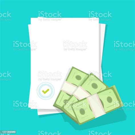 인감 스탬프와 승인 된 돈 현금 빈 종이 시트 평면 만화 벡터 성공 거래 계약 또는 계약 금융 계정 정책 또는 보고서 디자인의 아이디어와 빈 문서 거래 내역서에 대한 스톡