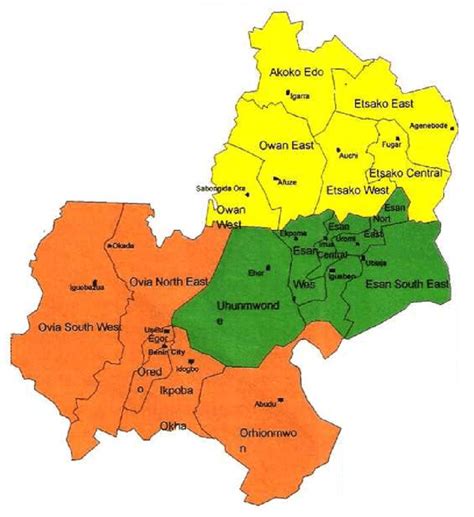Map Of Edo State Showing The 18 Local Government Areas · Soluap