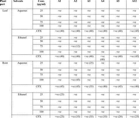 antibiotic susceptibility test for the root and leaf extract of sida
