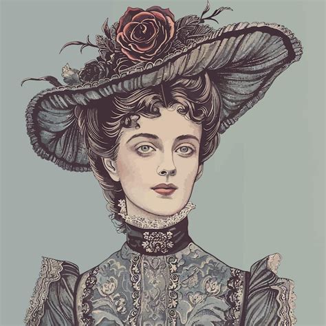 Un dibujo de una mujer con un sombrero que dice señora Vector Premium