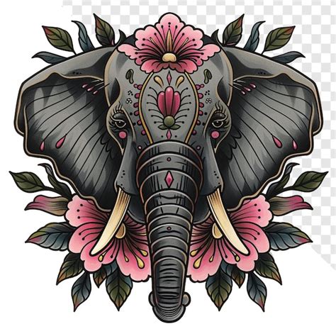 Premium Psd Pink Neo Traditional Symmetrical Elephant Tattoo Cartoon