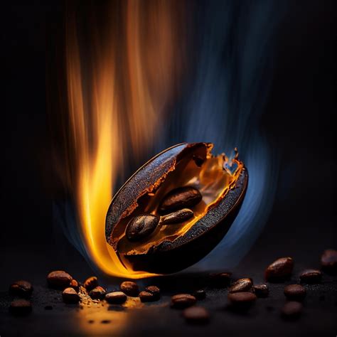 Premium Ai Image Ai Generated Illustration Roasted Coffee Bean On Fire