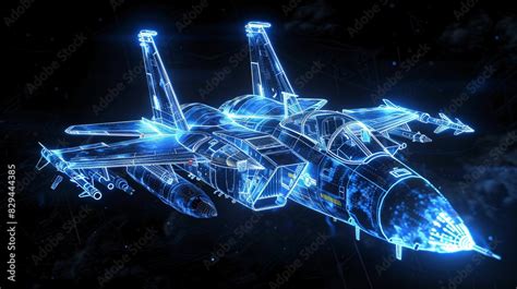 An Illustration Of Fighter Jet In Blue Print Wireframe A Fighter Jet