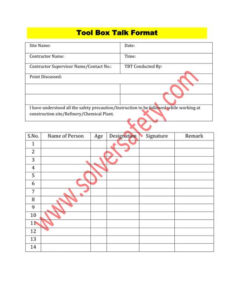 Tool Box Talk Format Pdf Pdf