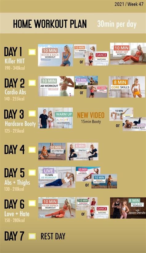 Pamela Reif Workout Plan Week 47 30 Min Per Day At Home Workout
