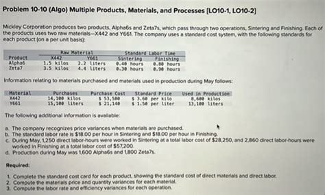 solved problem 10 10 algo ﻿multiple products materials