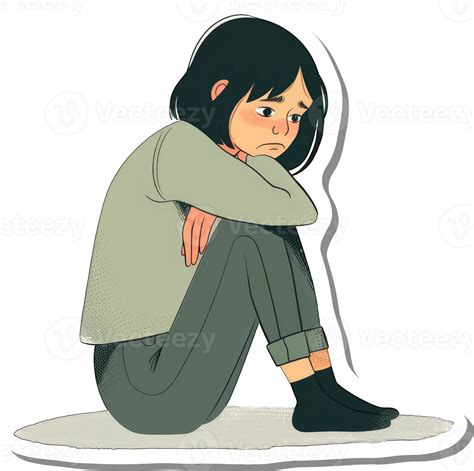 Sad Girl Sitting Hugging Knees Feeling Lonely 55448035 Png