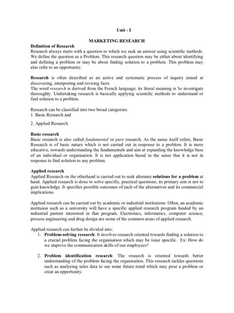 Unit 1 Mktg Research Pdf Marketing Research Scientific Method
