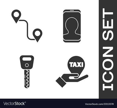 Set Hand On Map Pointer With Taxi Route Location Vector Image