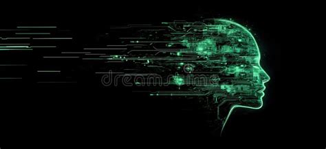 glowing digital profile human head network lines representing ai stock