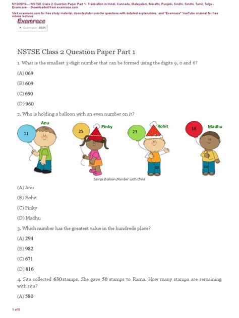 Nstse Class 2 Question Paper Part 1 Examrace Languages Of India