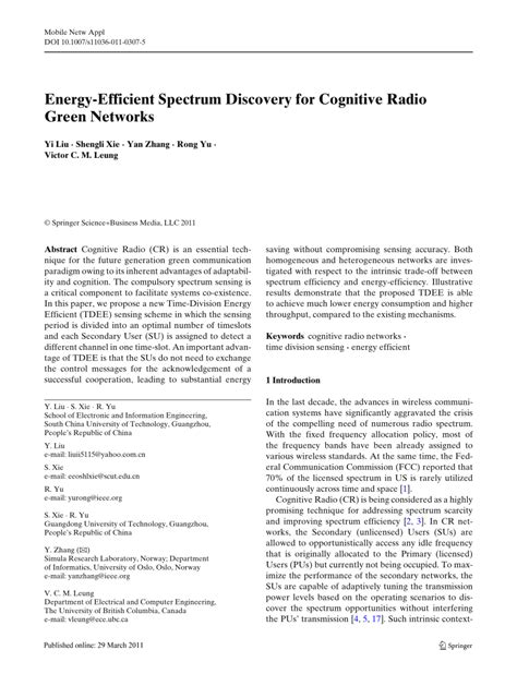 Pdf Energy Efficient Spectrum Discovery For Cognitive Radio Green Networks
