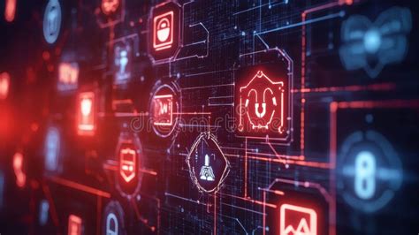 A Digital Interface Featuring Interconnected Icons Representing Technology And Security Concepts