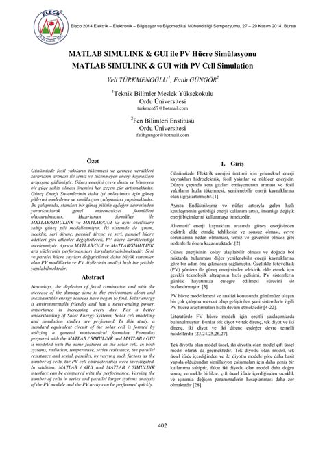 PDF MATLAB SIMULINK GUI ile PV Hücre Simülasyonu MATLAB SIMULINK
