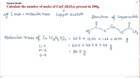 Calculate The Number Of Moles Of Cu C2h3o2 2 Present In 200g Youtube