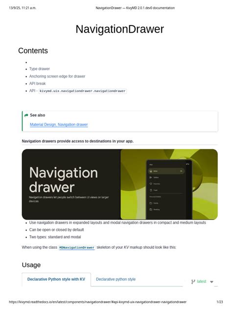 navigationdrawer — kivymd 2 0 1 dev0 documentation pdf computer
