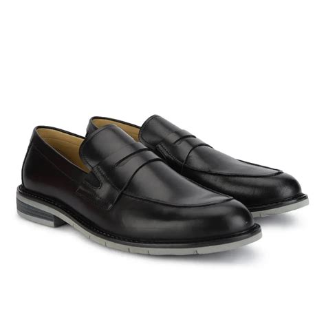 Black Leather Penny Loafers For Men Woods