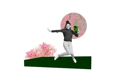 미술 3d 스케치 사진 이미지 콜라주 흥분한 미국 소녀 댄스 봄 휴일 축하 행사 보류 잎 자연 보호 20 24세에 대한 스톡 사진 및 기타 이미지 Istock