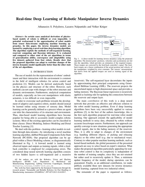 Pdf Real Time Deep Learning Of Robotic Manipulator Inverse Dynamics