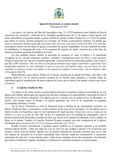 2019 Carta Pastoral Iglesia De Resistencia En Camino Sinodal 1