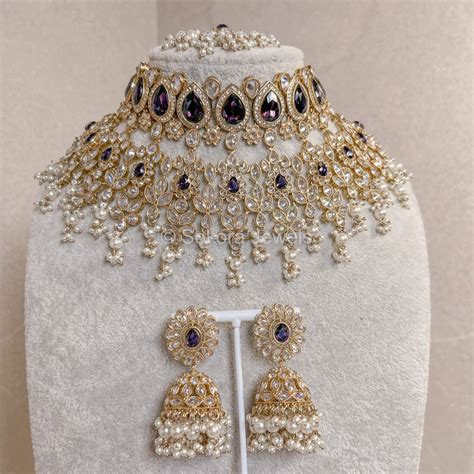 Aria Purple Bridal Necklace Set Sokora Jewels