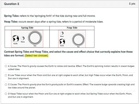 Contrast Spring Tides And Neap Tides And Select The Cause And Effect