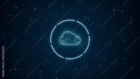 Motion Graphic Of Blue Digital Cloud Computing Logo And Futuristic Technology Circle Hud With