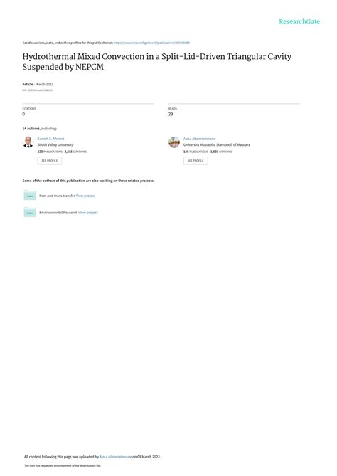 Solution Hydrothermal Mixed Convection In A Split Lid Driven