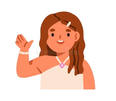 Happy Girl Waving With Hand Saying Hi Greeting With Cheerful Smile