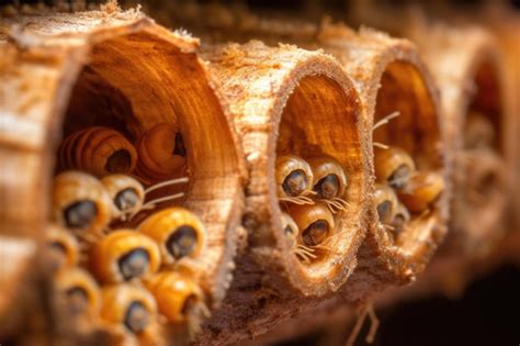 Premium Ai Image Macro Shot Of Beetle Larvae In Wood Tunnels Created With Generative Ai