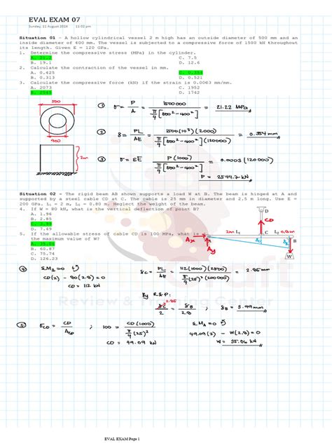 Evaluation Exam 07 Strength Of Materials Solution Pdf