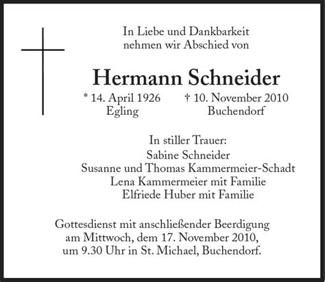 Traueranzeigen Von Hermann Schneider SZ Gedenken De