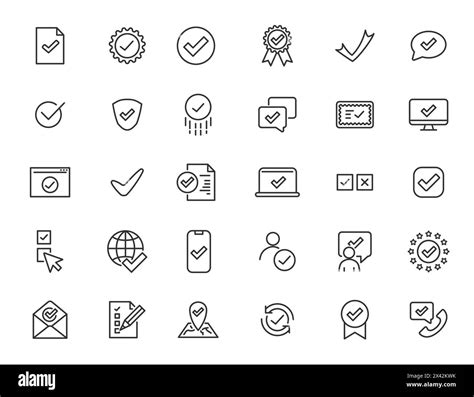Set Of Linear Approve Icons Check Icons In Simple Design Vector