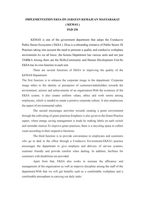 Assignment Pad 256 Implementation Eksa On Jabatan Kemajuan Masyarakat
