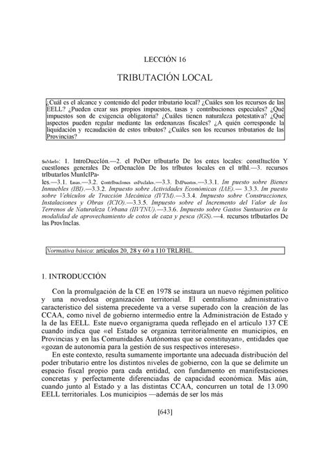 Lección tributación local 2022 LECCIÓN 16 TRIBUTACIÓN LOCAL Cuál es