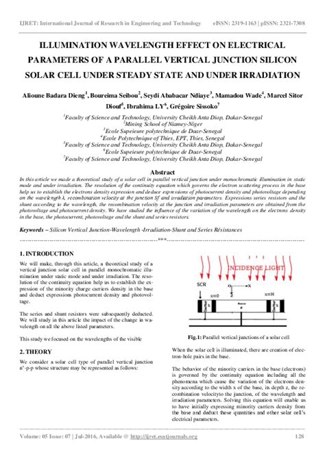Pdf Illumination Wavelength Effect On Electrical Parameters Of A