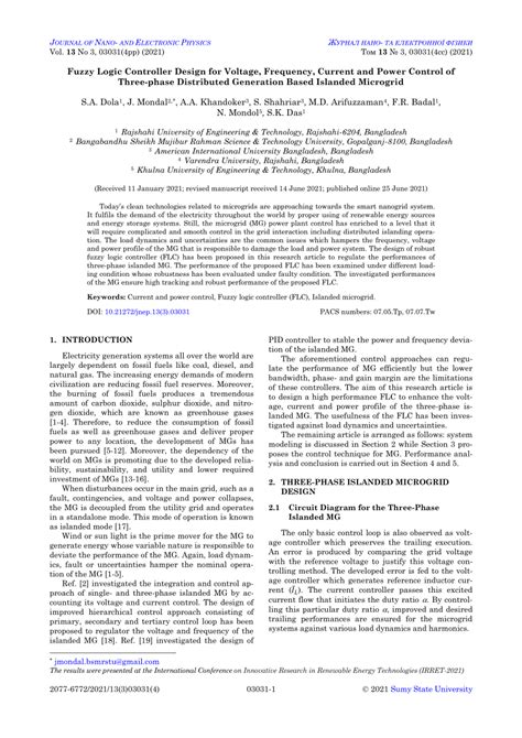 Pdf Fuzzy Logic Controller Design For Voltage Frequency Current And Power Control Of Three