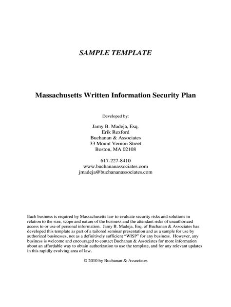 fillable online massachusetts written information security plan fax