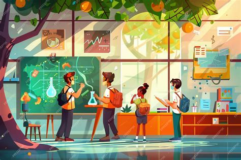Vibrant Classroom With Stylized Characters Premium Ai Generated Vector