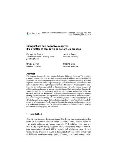 (PDF) Bilingualism and cognitive reserve: It’s a matter of top-down or bottom-up process