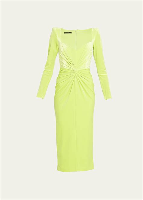 Alex Perry Twist Front String Shoulder Velvet Midi Dress Bergdorf Goodman