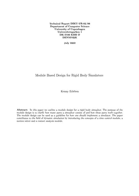 PDF Module Based Design For Rigid Body Simulators