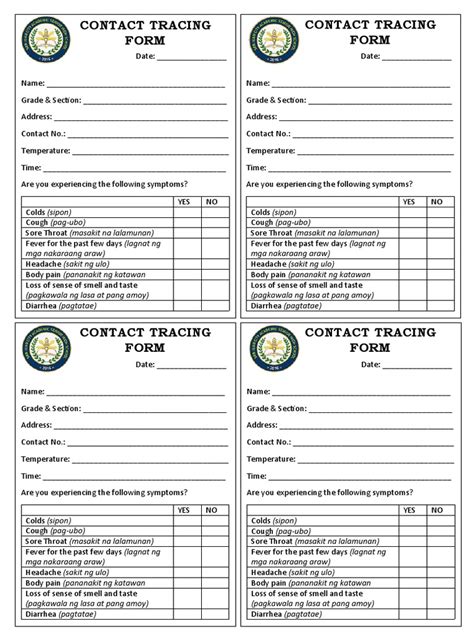 Contact Tracing Form Sample Pdf Common Cold Public Health