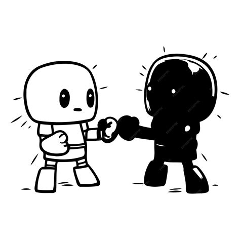 Premium Vector Robot And Red Robot Fight Cute Cartoon Character