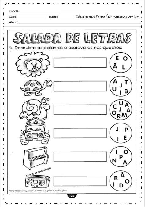 Atividades para Alfabetização para imprimir SÓ ESCOLA