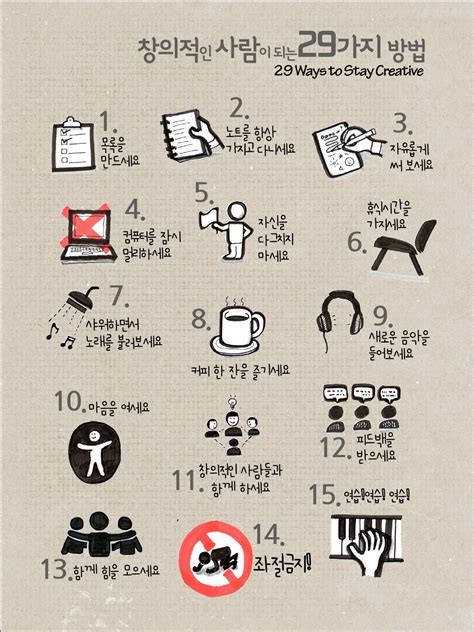 29 Ways To Stay Creative 창의적인사람되는방법 영감을 주는 글쓰기 긍정적인 생각 삶의 교훈 인용구