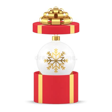 Christmas White Ball Toy With Golden Snowflake In Red Open T Box 3d