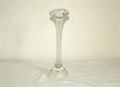 Vintage Clear Bubble Glass Vase Mcm Controlled Bubbles Etsy
