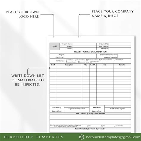 Request For Material Inspection Inspection Of Delivered Materials